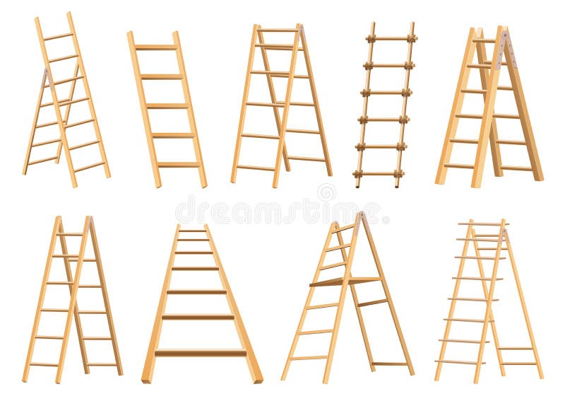 Wooden Ladders Realistic Set Stock Vector - Illustration of isolated ...