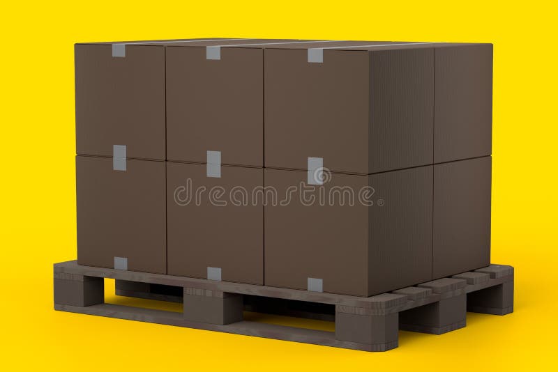 Set of Wooden Pallet for Warehouse Cargo Storage with Cardboard Boxes ...