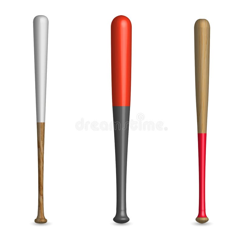 Set of Wooden and Plastic Baseball Bats, Vector Illustration Stock ...