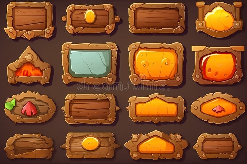 Set of Wooden Signs for Game Design. Generative Ai Stock Illustration ...