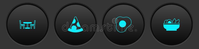 Set Wooden Table with Chair, Slice of Pizza, Scrambled Eggs and Nachos ...