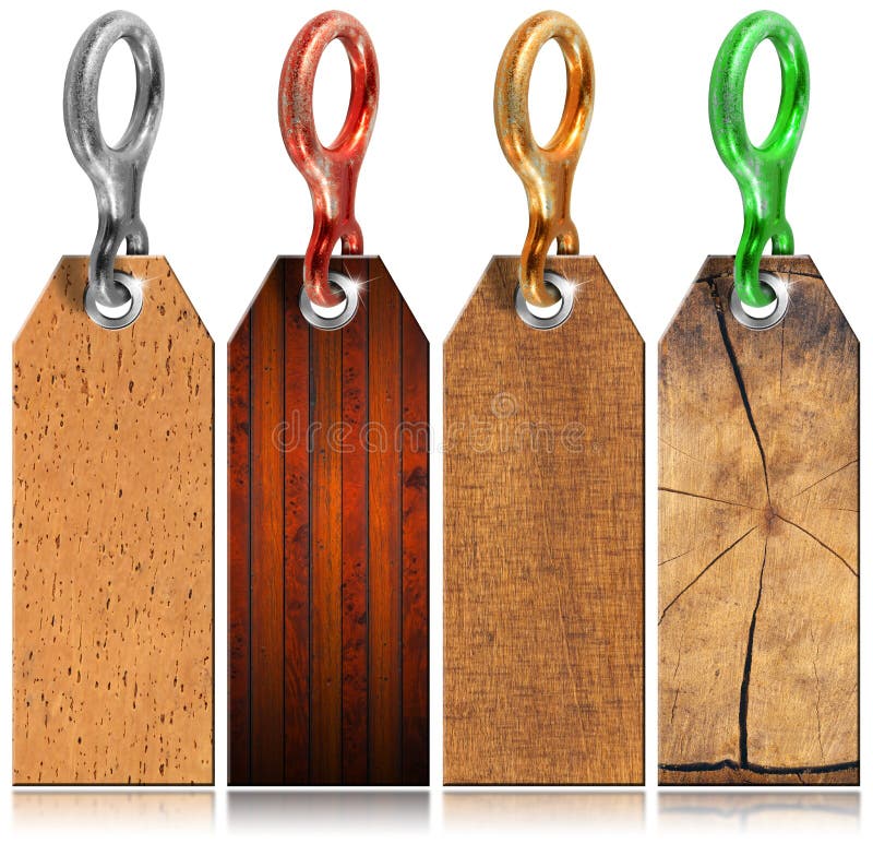 Set of Wooden Tags with Metal Ring - 4 Items Stock Illustration ...