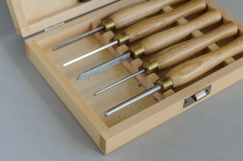 Set of Carpenter Tools in Box on the Table Stock Photo - Image of adult ...