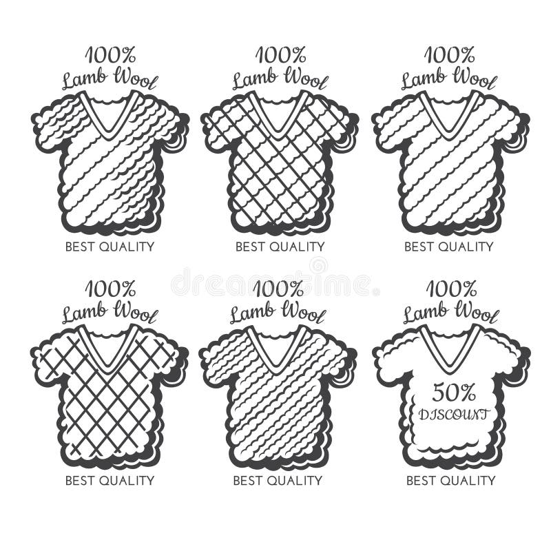 Set of Wool Labels with Different Wool Pullover. Logo for Knitted Craft ...