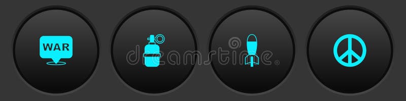 Set the Word War, Hand Grenade, Rocket Launcher and Peace Icon. Vector ...