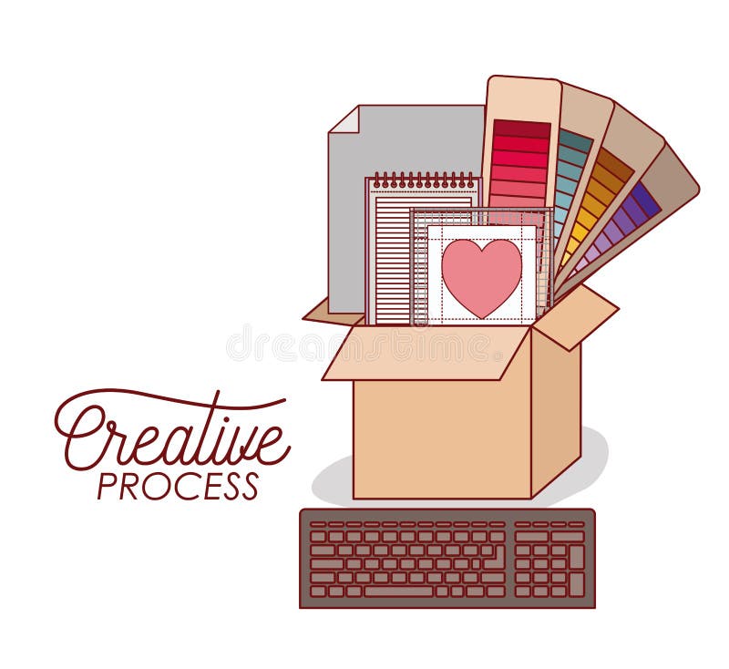 Set Work Elements for Graphic Design in Carton Box Colorful Silhouette ...