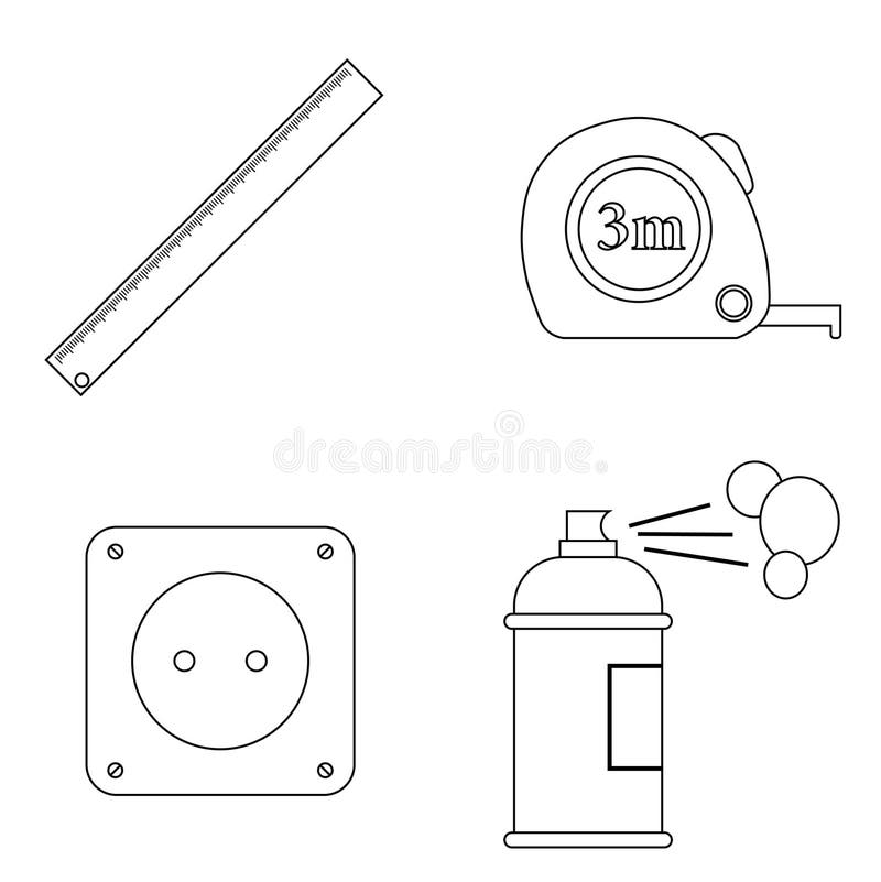 Set of Work Icons. Ruler Tool, Roulette, Socket Plug, Spray Paint Stock ...