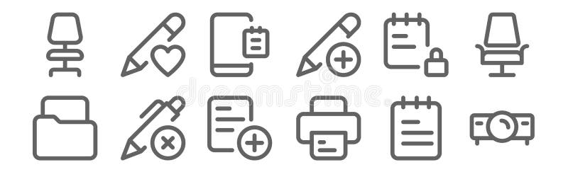 Set of 12 Work Office Icons. Outline Thin Line Icons Such As Projector ...
