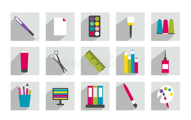Set of Work Office or School Icons. Stock Vector - Illustration of desk ...