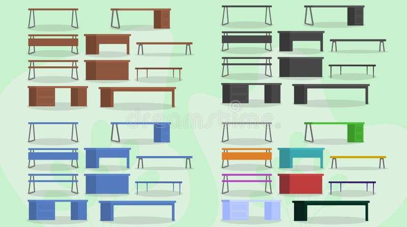 A Set of Work and Office Tables in Different Colors. Stock Vector ...