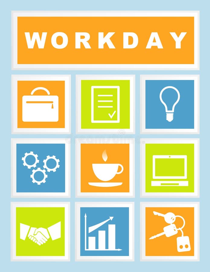 Set 9 Workday Icons stock vector. Image of information - 53775235