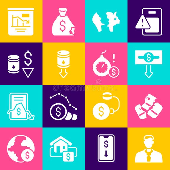 Set Worker, Credit Card, Dollar Rate Decrease, Broken Piggy Bank, Drop ...