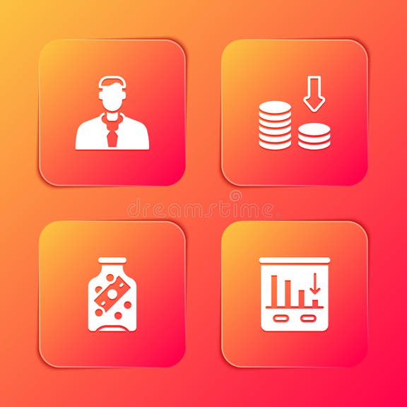 Set Worker, Dollar Rate Decrease, Glass Money Jar with Coin and Pie ...