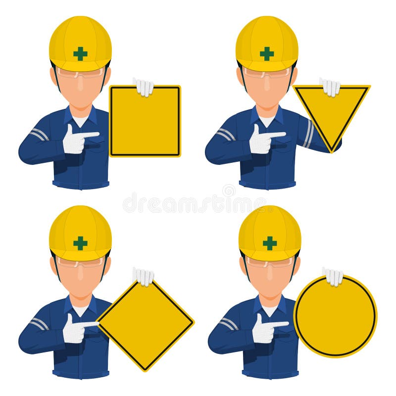 Set of Worker Hold Blank Sign on Transparent Background Stock Vector ...