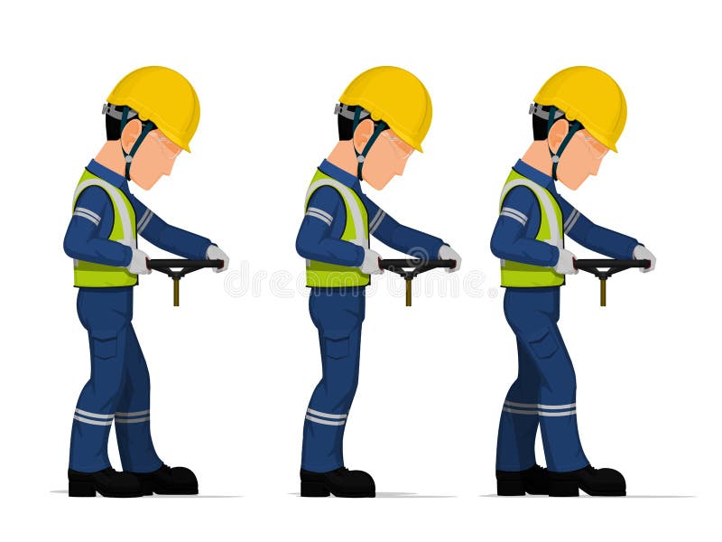 Set of Worker is Holding Hand Wheel on White Background Stock Vector ...