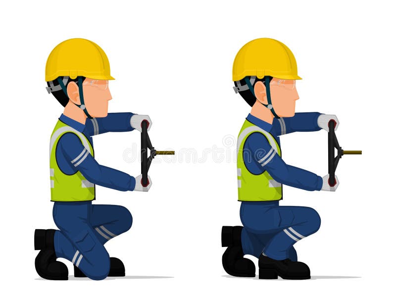 Set of Worker is Holding Hand Wheel on White Background Stock Vector ...