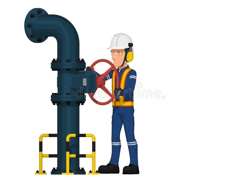 Set of Worker is Operating the Gate Valve on White Background Stock ...