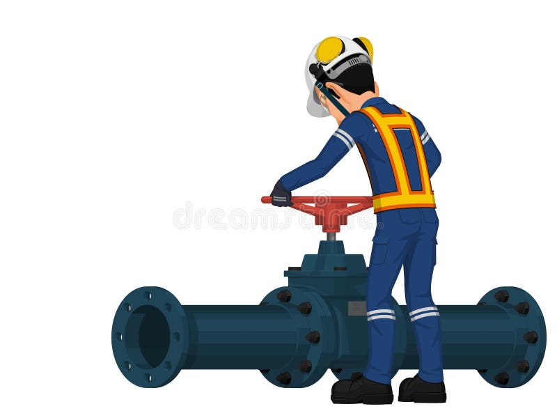 Set of Worker is Operating the Gate Valve on White Background Stock ...
