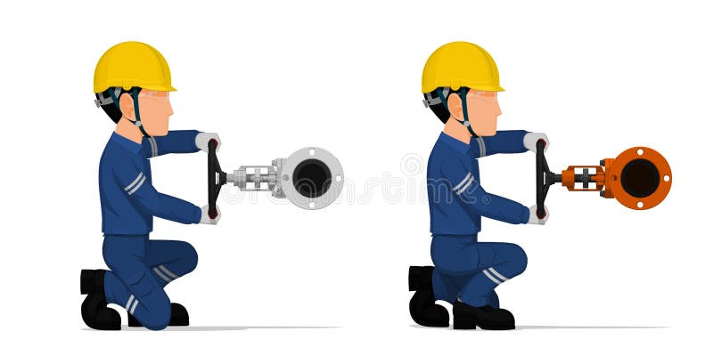 Set of Worker is Operating Valve on White Background Stock Vector ...