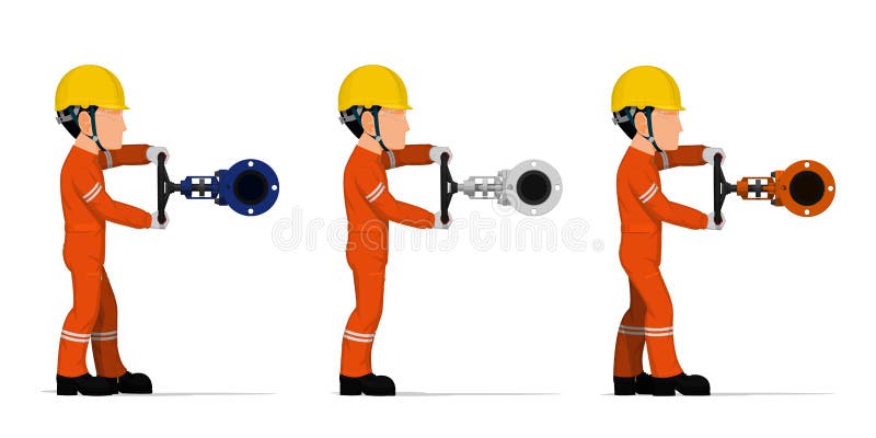 Set of Worker is Operating Valve on White Background Stock Vector ...