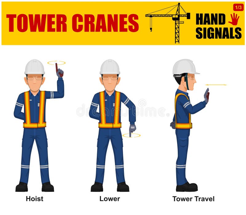Set of Worker Present Tower Cranes Hand Signal on White Background ...