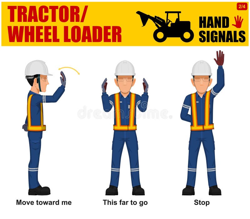 Set of Worker Present Tractor WHeel Loader Hand Signal on White ...
