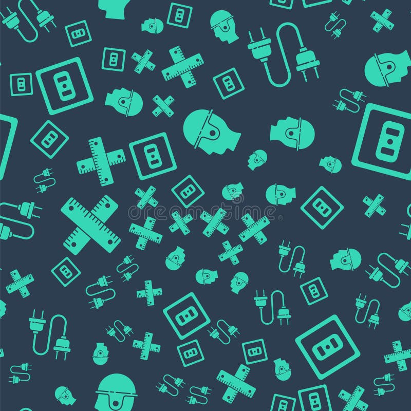 Set Worker Safety Helmet, Electric Plug, Crossed Ruler and Electrical ...