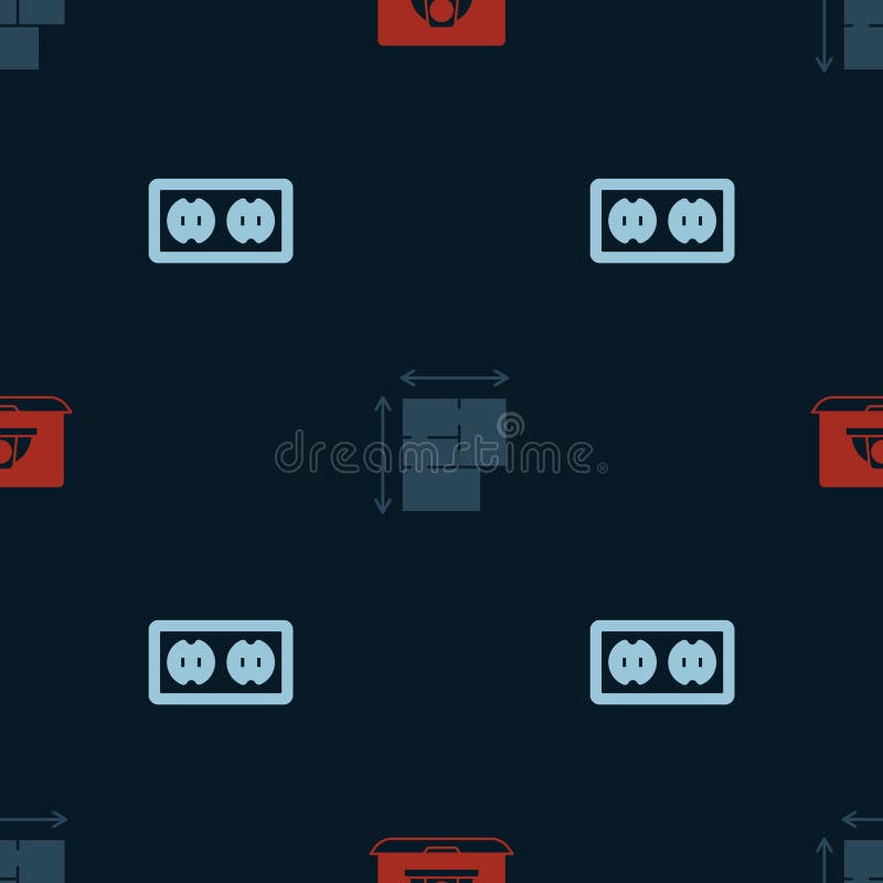 Set Worker Safety Helmet, House Plan and Electrical Outlet on Seamless ...