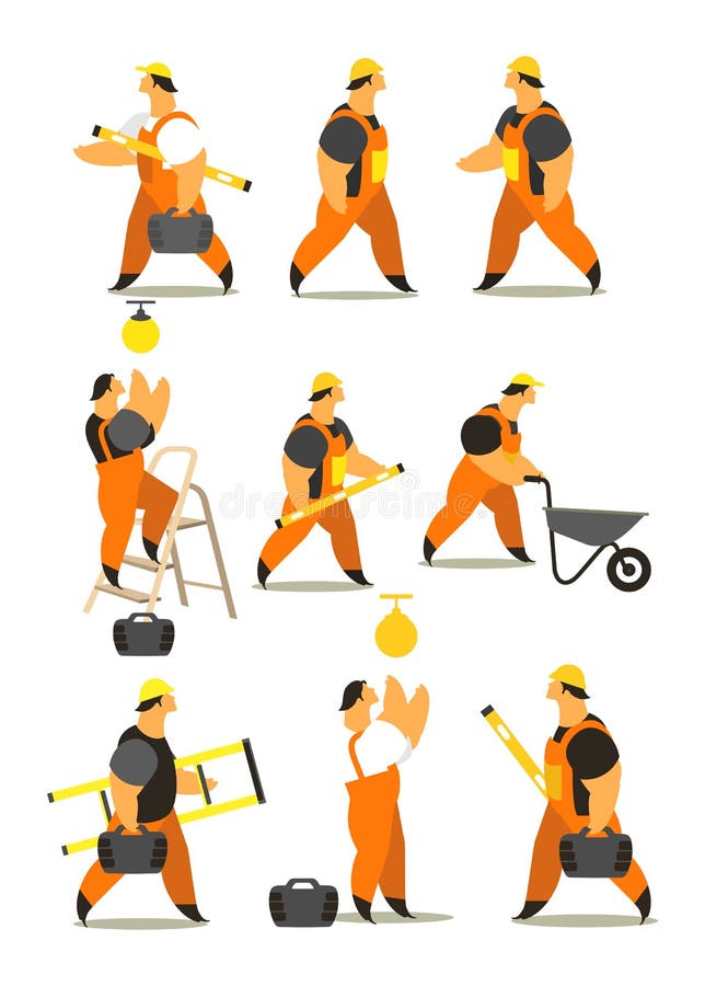Set of Workers in Working Clothes Stock Vector - Illustration of labor ...