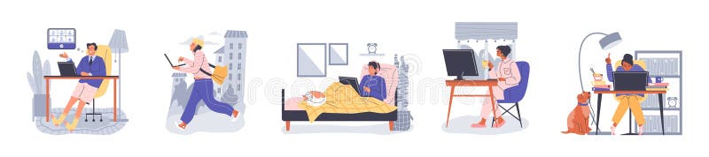 Set of Working Freelancers Flat Style, Vector Illustration Stock Vector ...