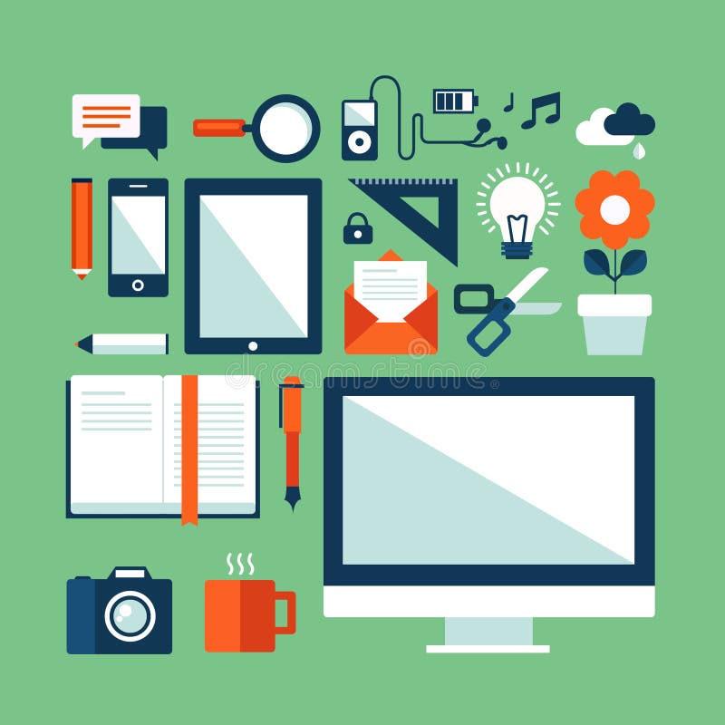 Set of Working Life Equipment in Vector Style. Stock Vector ...