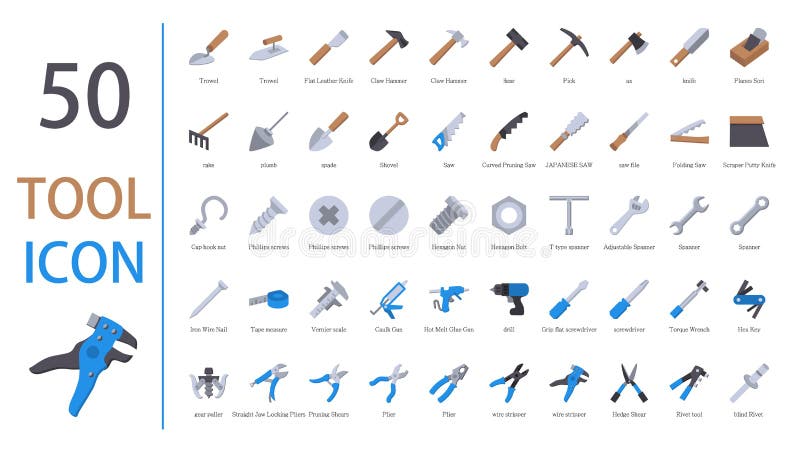 Set of Working Tools Icon. Flat Design. Stock Vector - Illustration of ...