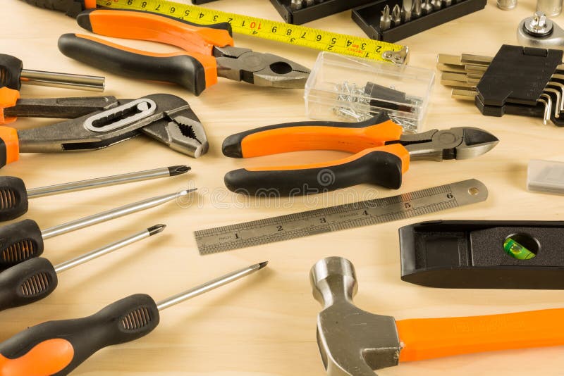 Set of working tools stock image. Image of table, improvement - 57649103