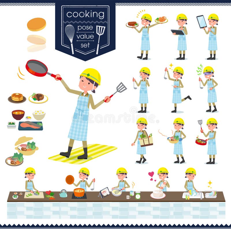 Flat Type Helmet Worker Women_cooking Stock Vector - Illustration of ...