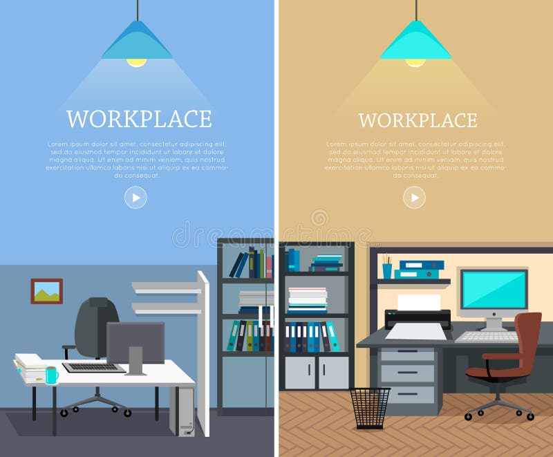 Set of Workplace Vector Web Banners in Flat Design Stock Vector ...