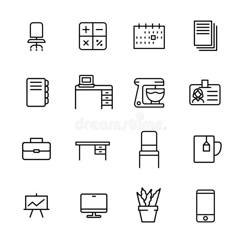 Set of Workspace Icons in Modern Thin Line Style. Stock Vector ...