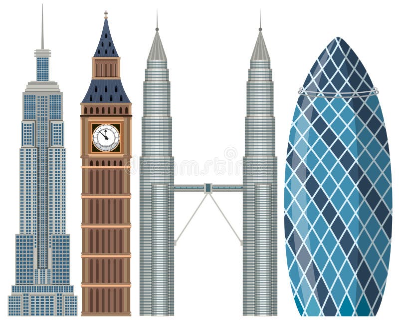 Set of World Famous Building Editorial Photography - Illustration of ...