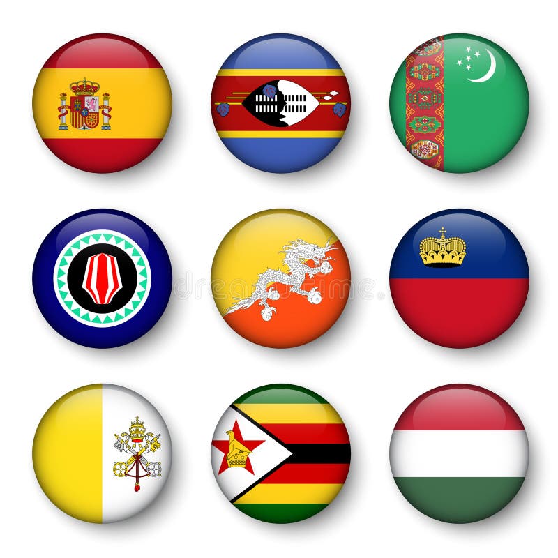 Set of World Flags Round Badges Stock Vector - Illustration of bhutan ...