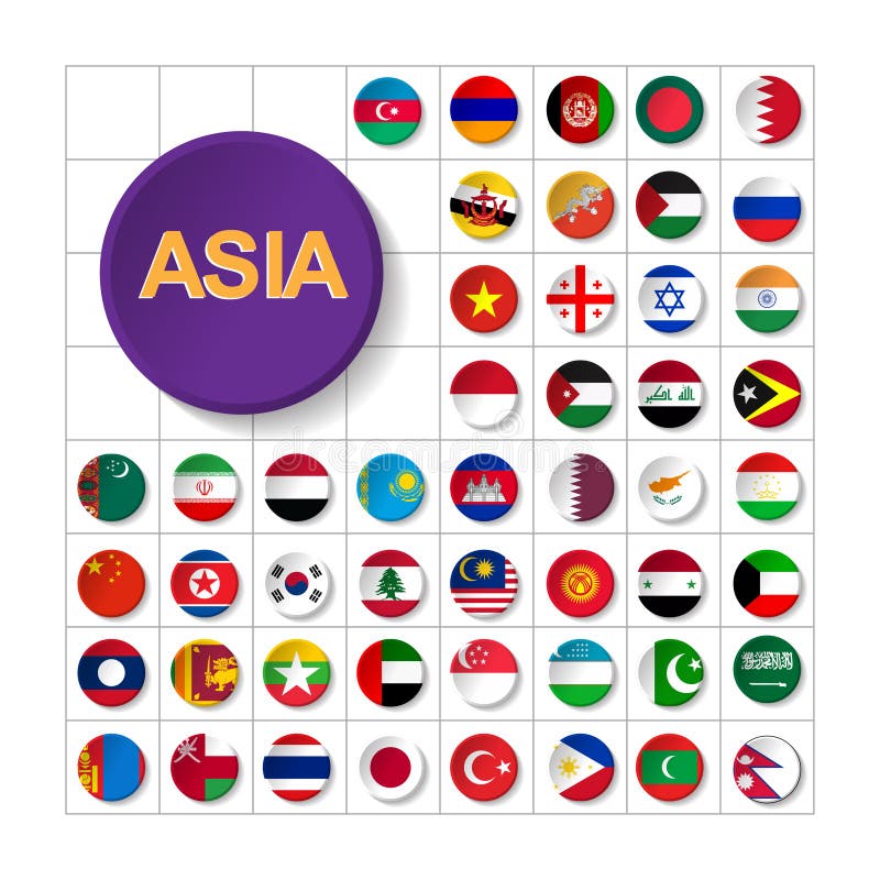 Set of World Flags Round Badges. Asia. 10 Eps Stock Illustration ...