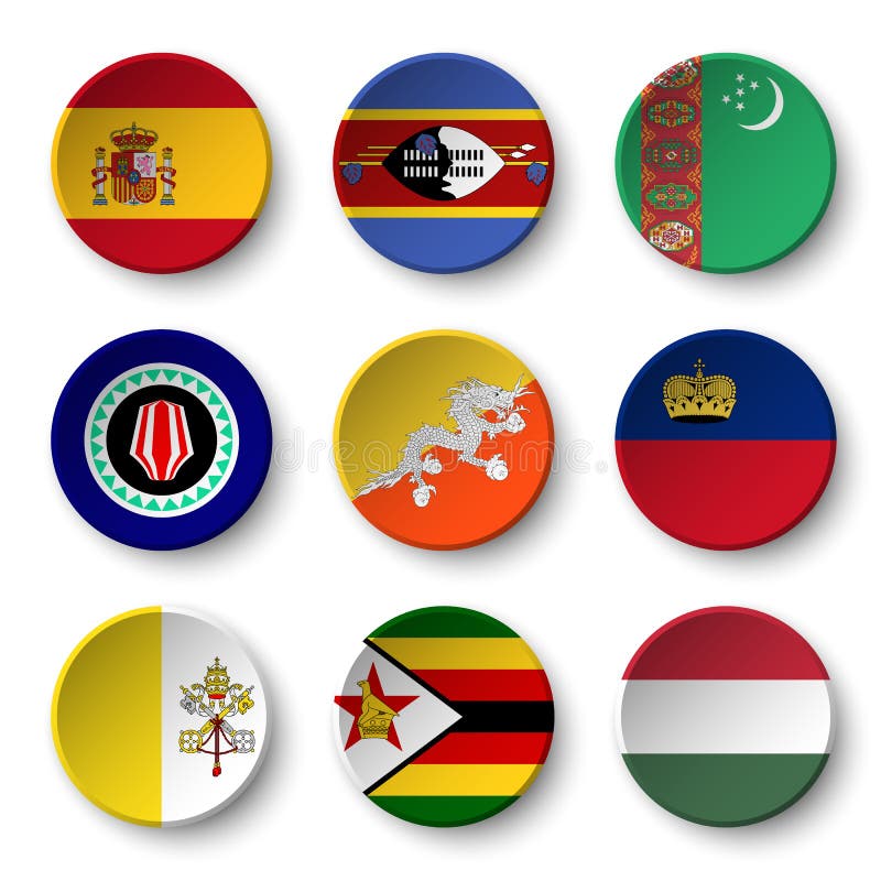 Set of World Flags Round Badges Stock Vector - Illustration of round ...