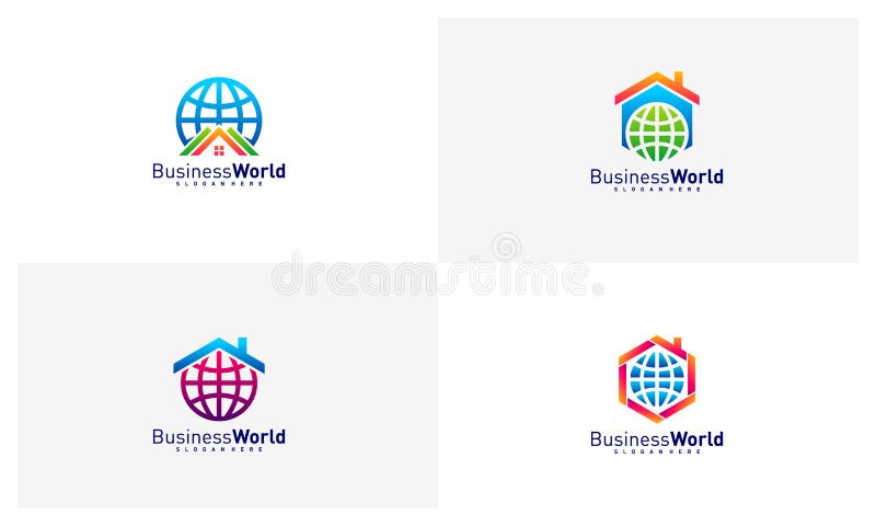 Set of World House Logo Vector Template, Creative World Logo Design ...