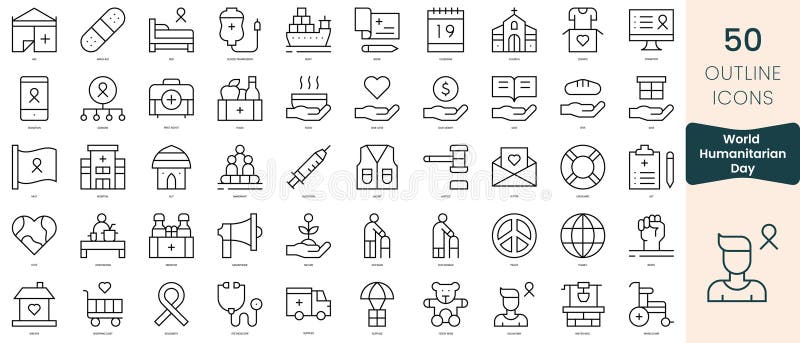 Set of World Humanitarian Day Icons. Thin Linear Style Icons Pack Stock ...