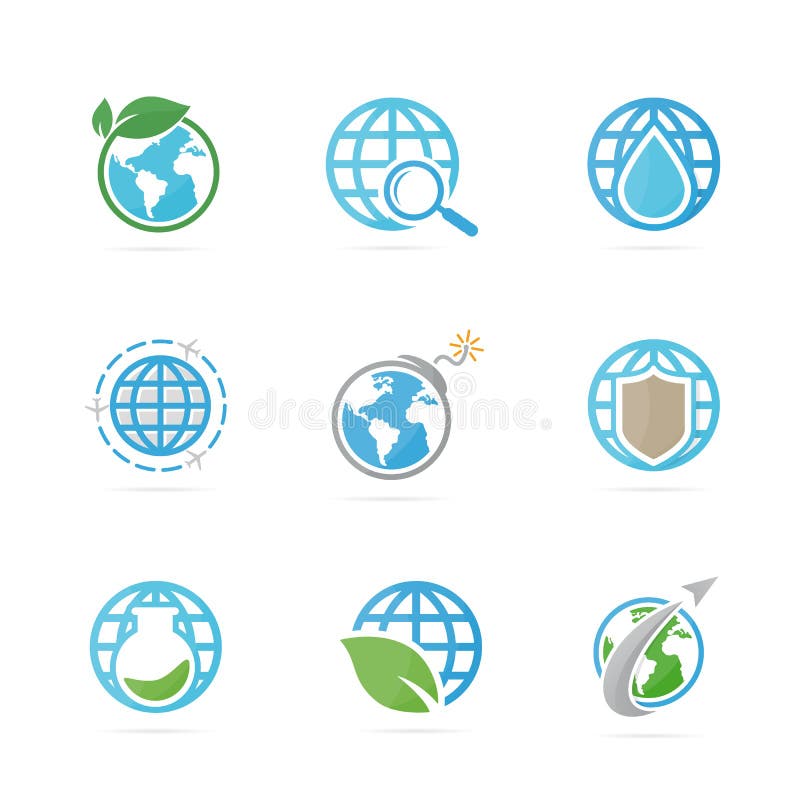 Set of World Logo Combination. Planet and Earth Symbol or Icon. Unique ...