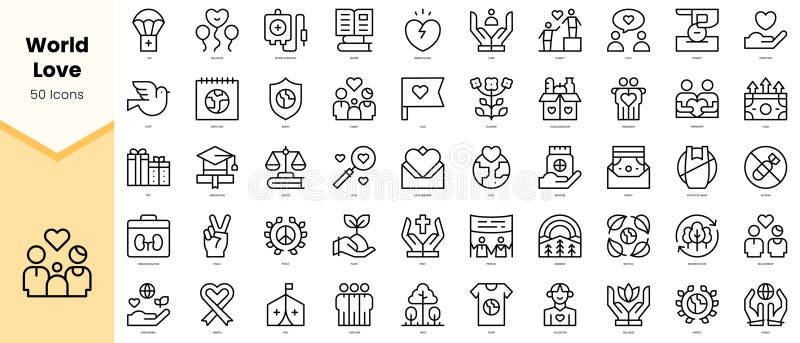 Set of World Love Icons. Simple Line Art Style Icons Pack Stock Vector ...