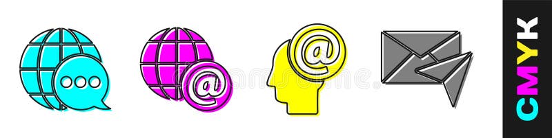 Set World Map Made from Speech Bubble, Earth Globe with Mail, Mail and ...