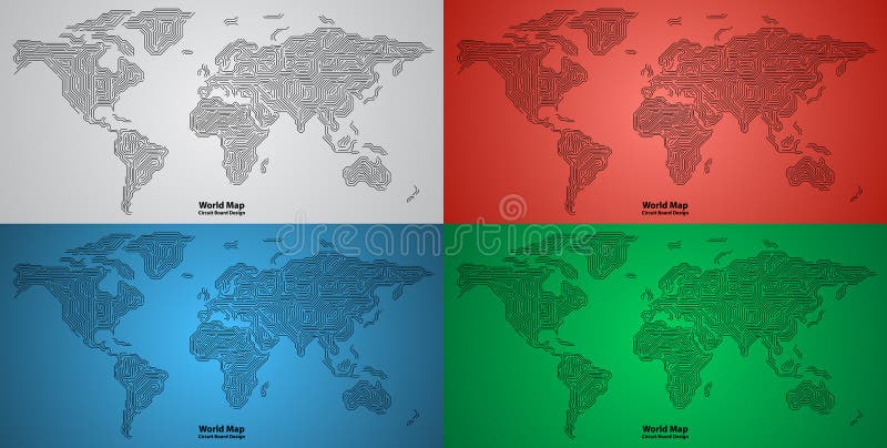 Set of World Map PCB Design Stock Vector - Illustration of component ...