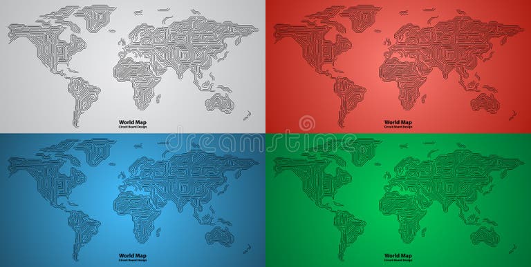 Set of World Map PCB Design Stock Vector - Illustration of component ...