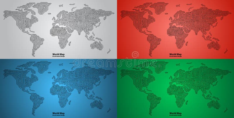 Set of World Map PCB Design Stock Vector - Illustration of design, blue ...