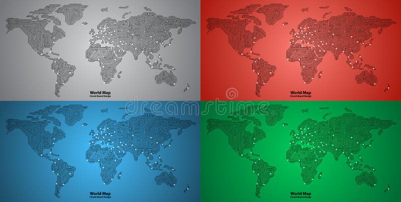 Set of World Map PCB Design Stock Vector - Illustration of modern ...