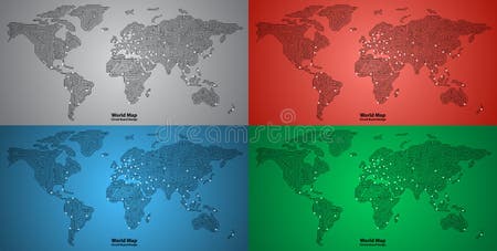 Set of World Map PCB Design Stock Vector - Illustration of modern ...
